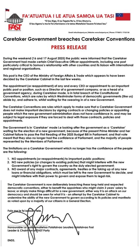 Caretaker Government Responds To Appointment Of Ceo Foreign Affairs And