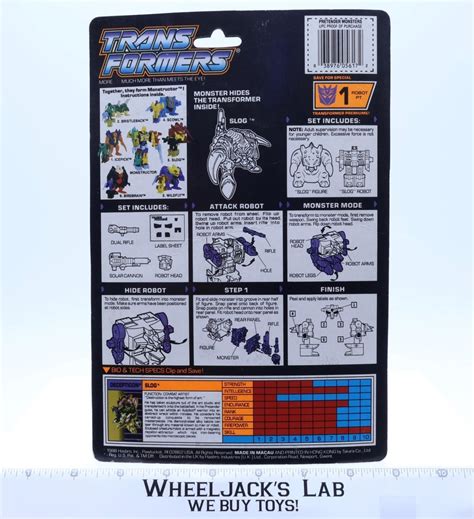 Slog Monstructor Cardback Vintage 1989 G1 Transformers Hasbro Action