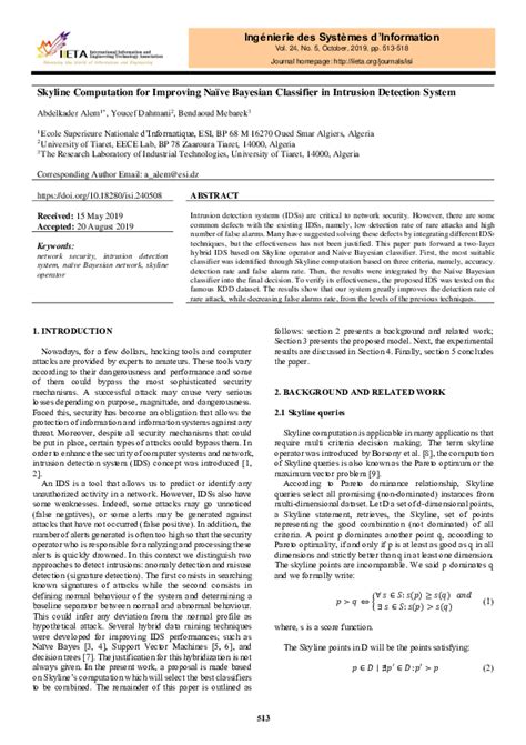 Pdf Skyline Computation For Improving Naïve Bayesian Classifier In Intrusion Detection System
