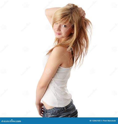 Giovane Bella Ragazza Teenager Bionda Immagine Stock Immagine Di Vestiti Denim 12063185