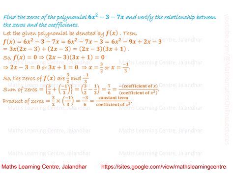 Class Chapter Polynomals Division Algorithm For Polynomials Lecture PDF