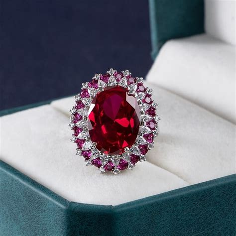 Cocktail Ring Red Ruby Silver D Carats