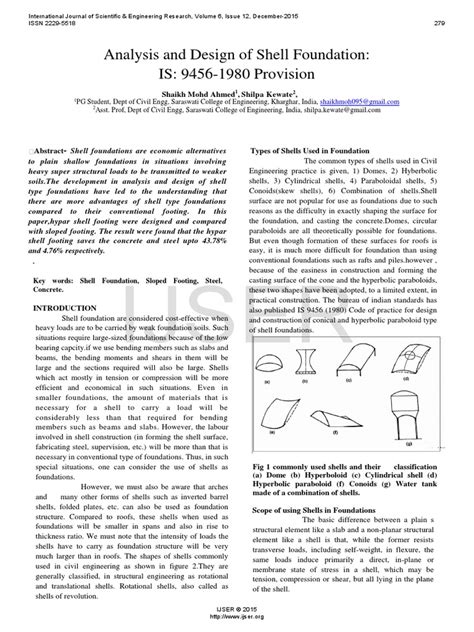 Analysis And Design Of Shell Foundation Is 9456 1980 Provision Pdf