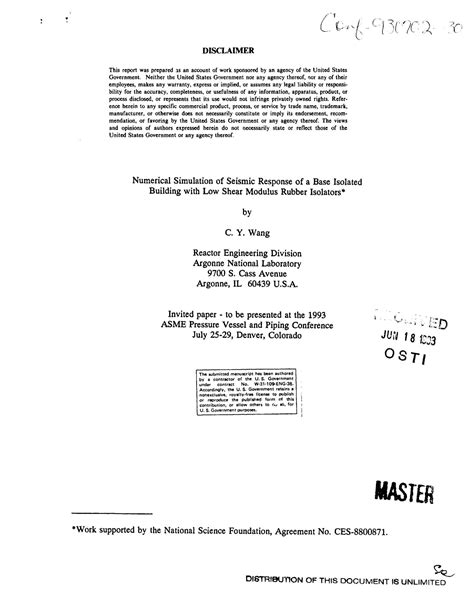 Numerical Simulation Of Seismic Response Of A Base Isolated Building With Low Shear Modulus
