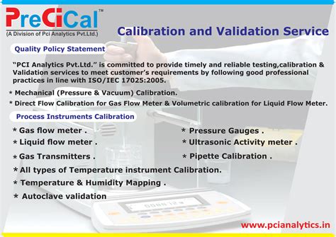 Calibration And Validation Service Pci Analytics Pvt Ltd