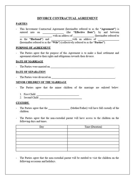 》printable Divorce Agreement Template
