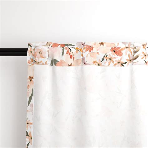 Peach Flowers Curtain Panel Spring Coral Orange Pink Earth Tones