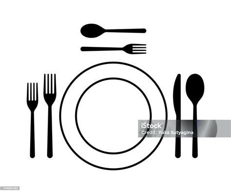 테이블 에티켓 표시에 칼 붙이 배열 접시 포크 숟가락 및 나이프 음식 아이콘 테이블 위에 접시 바로 먹을 수 있습니다 메뉴 카페