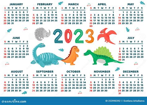 Plantilla De Calendario Para Niños Para 2023 Diseño Horizontal