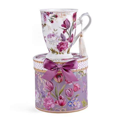Stpgoods Tulip Bone China Mug Porcelain Cup Coffee Tea Mug Flowers Mug