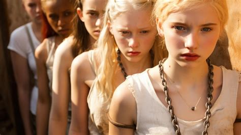 Premium Ai Image Beautiful Girls Hostages Captives Slaves In Shackles