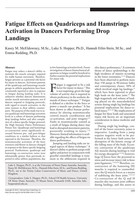 Pdf Fatigue Effects On Quadriceps And Hamstrings Activation In Dancers Performing Drop Landings