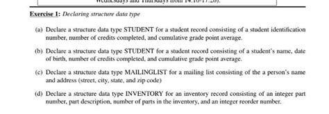 solved exercise 1 declaring structure data type a declare