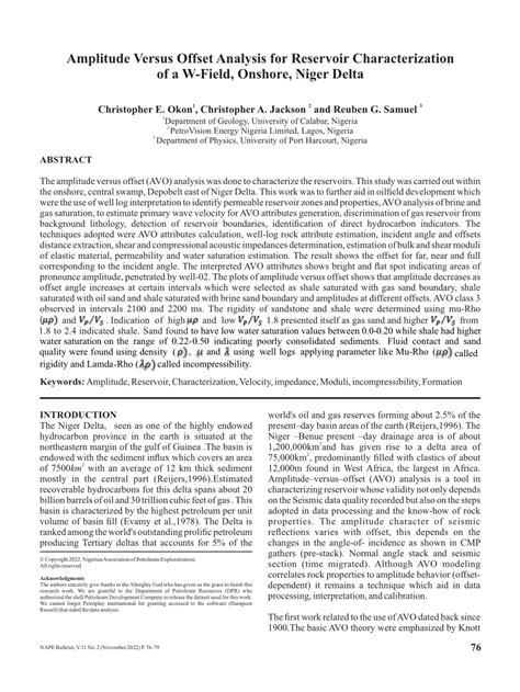 Pdf Amplitude Versus Offset Analysis For Reservoir Characterization Of A W Field Onshore