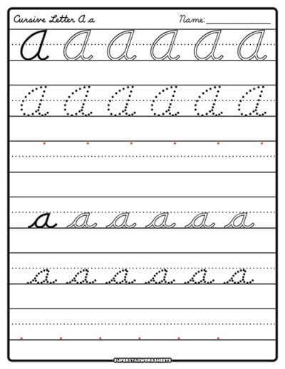Cursive A Superstar Worksheets