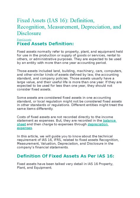 Definition Of Fixed Assets Fixed Assets Ias 16 Definition
