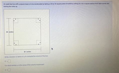 Solved An Open Top Box With A Square Base Is To Be Chegg Com
