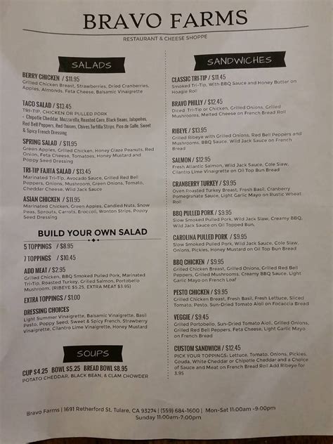 Menu At Bravo Farms Restaurant Tulare