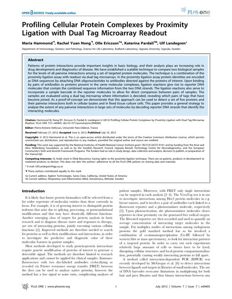 Pdf Profiling Cellular Protein Complexes By Proximity Ligation With Dual Tag Microarray Readout