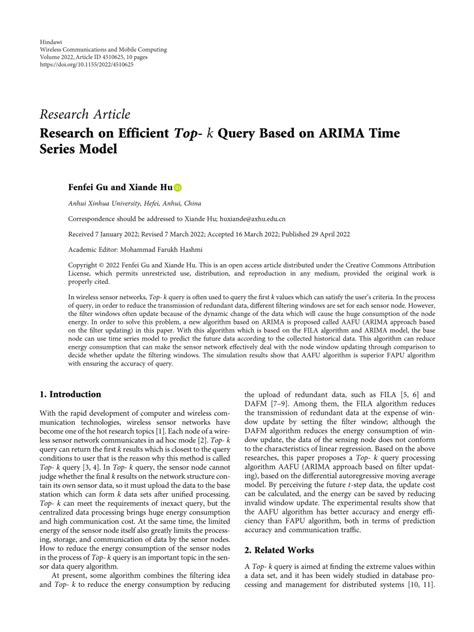 Pdf Research On Efficient Top K Query Based On Arima Time Series Model