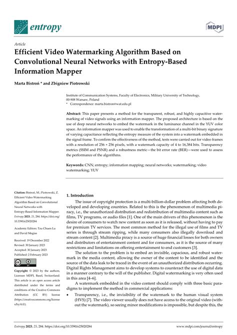 Pdf Efficient Video Watermarking Algorithm Based On Convolutional
