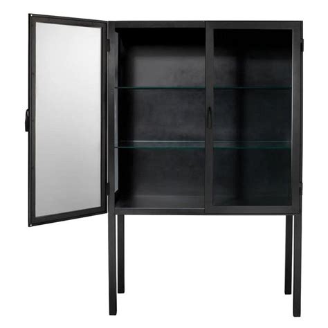 Chauncey Wide Black Curio Cabinet Glass Doors Chairish