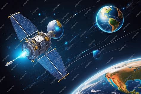 Premium Photo Blockchain Transfer Satellite Future Communications Vector Background Technology