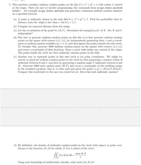 Solved 5 This Question Considers Uniform Random Points On