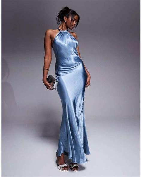 River Island Halterneck Slip Maxi Dress In Blue Lyst Uk