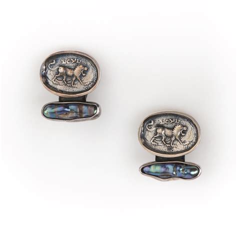 Rebecca Collins Sterling Silver Ancient Coin Lion Biwa Pearl Stone Clip