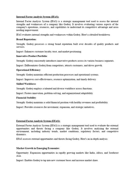 Internal And External Factor Analysis System Godrej Pdf Strategic