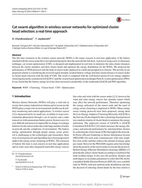 cat swarm algorithm in wireless sensor networks for optimized cluster