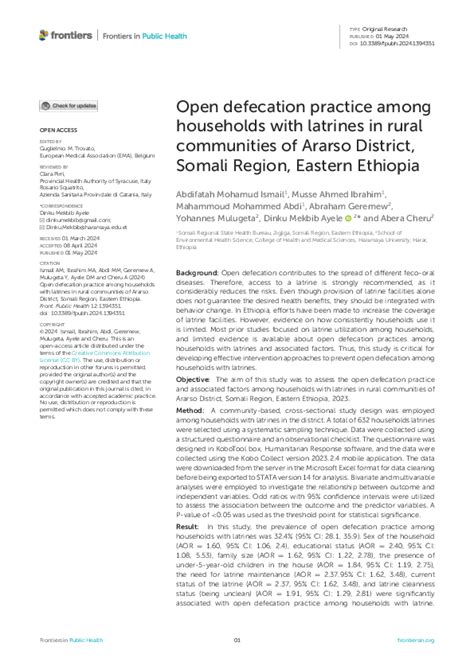 Pdf Open Defecation Practice Among Households With Latrines In Rural