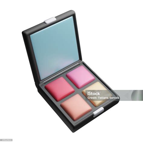 3d 메이크업 팔레트 벡터 일러스트 레이 션은 흰색에 고립되어 있습니다 장식용 화장품 스킨케어 아이섀도 포켓 미러 블러셔 팔레트 키트 3d 렌더링 럭셔리 우아한 블랙