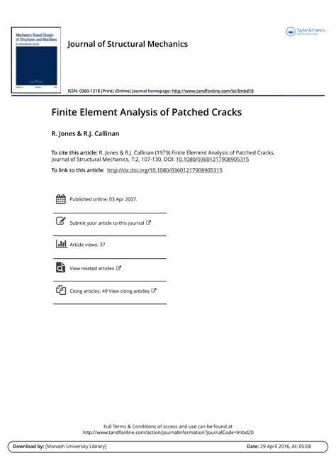 Pdf Finite Element Analysis Of Patched Cracks