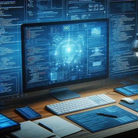 Premium Photo Computer Coding Screen With Blue Background
