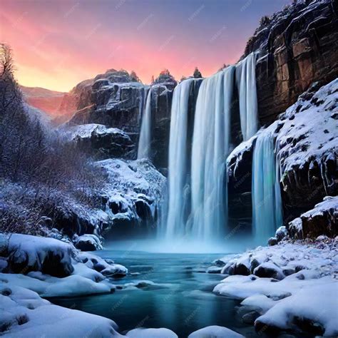 Premium Photo A Waterfall Is Shown In The Winter With Snow On The