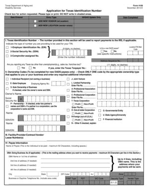 Texas Identification Number Application Blank Fillable Template
