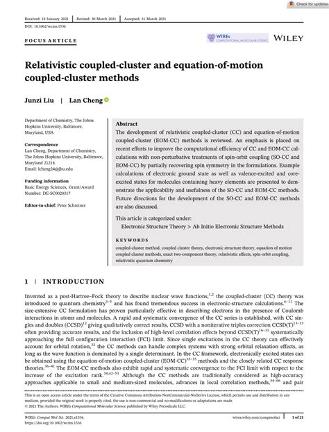 Pdf Relativistic Coupled‐cluster And Equation‐of‐motion Coupled
