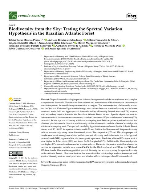 Biodiversity From The Sky Testing The Spectral Variation Hypothesis In The Brazilian Atlantic