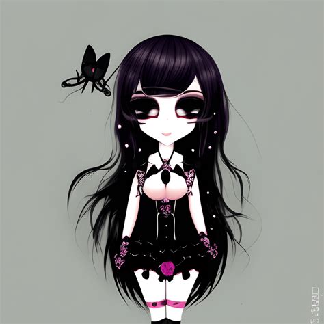 Gothic Moth Chibi With Strong Roses And Crystals · Creative Fabrica