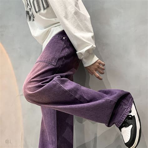 Riolio Purple Wide Jeans For Men Ins Fashion Hip Hop Denim Trousers Vi