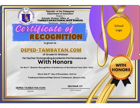 Design 1 Award Certificates Editable And Free To Download Deped