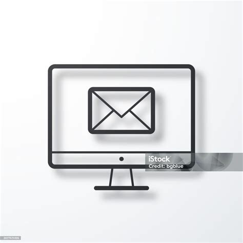 전자 메일 메시지가 있는 데스크톱 컴퓨터 흰색 배경에 그림자가 있는 선 아이콘 3차원 형태에 대한 스톡 벡터 아트 및 기타 이미지 3차원 형태 개념 검은색 Istock