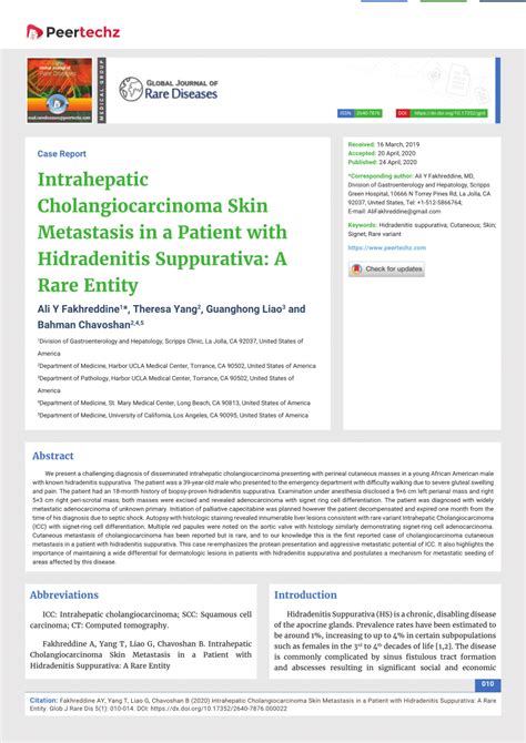 Pdf Intrahepatic Cholangiocarcinoma Skin Metastasis In A Patient With