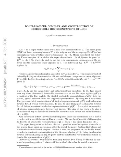 Pdf Double Koszul Complex And Construction Of Irreducible