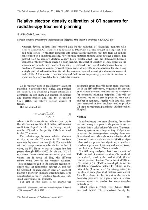Pdf Relative Electron Density Calibration Of Ct Scanners For Radiotherapy Treatment Planning