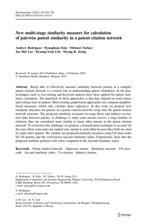 Pdf New Multi Stage Similarity Measure For Calculation Of Pairwise