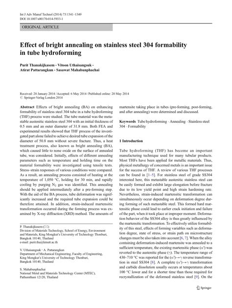Pdf Effect Of Bright Annealing On Stainless Steel 304 Formability In Tube Hydroforming