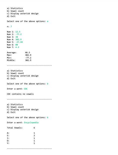 Solved A Statistics B Vowel Count C Display Asterisk